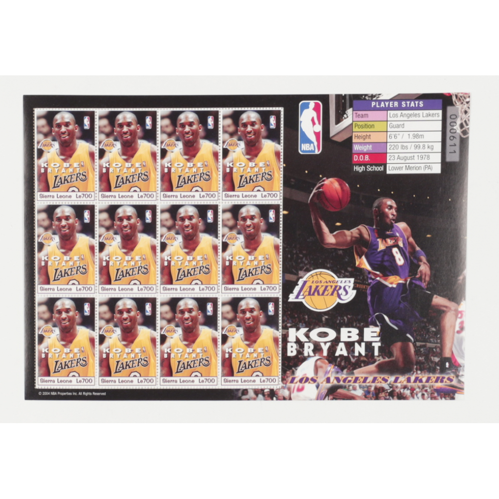 Kobe Bryant Lakers Full Uncut Postage Stamp Sheet with (12) Stamps ...