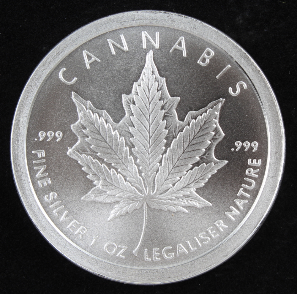 1 Troy oz .999 2021 Cannabis Silver Shield Bullion Round | Pristine Auction