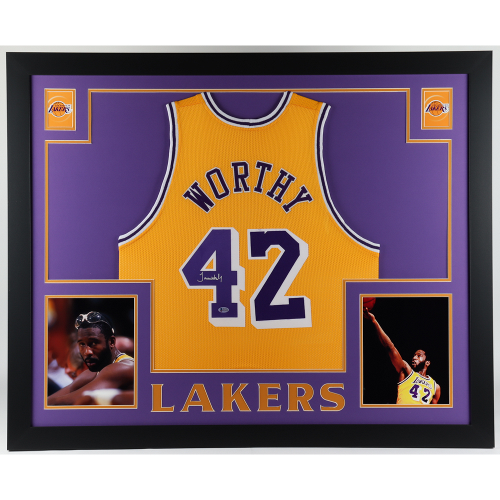 James Worthy Signed 35x43 Custom Framed Jersey Display (Beckett ...