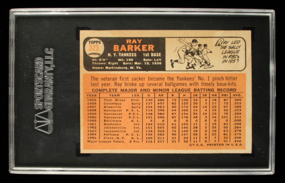 Ray Barker Signed 1966 Topps #323 (SGC) | Pristine Auction