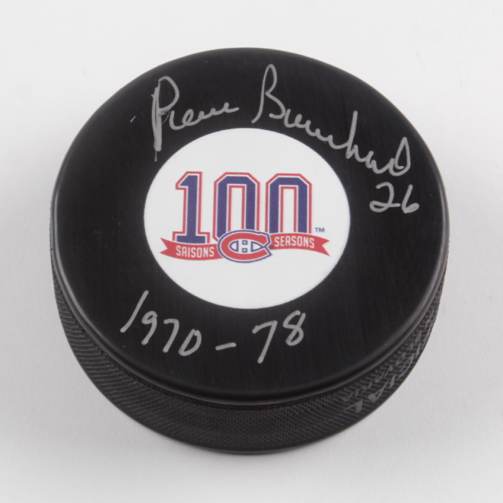 Pierre Bouchard Signed Canadiens 100th Anniversary Logo Hockey Puck ...