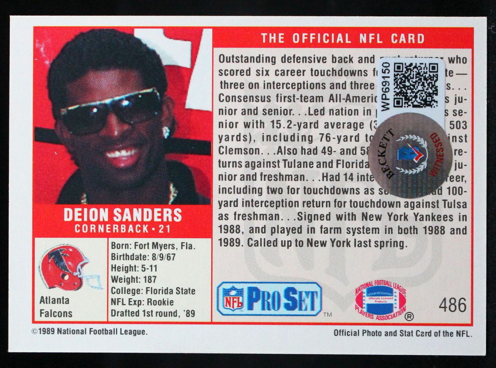 Deion Sanders Signed 1989 Pro Set #486 RC (Beckett) | Pristine Auction