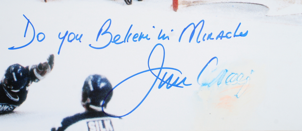 Jim Craig Signed Team USA 16x20 Photo Inscribed "Do You Believe in ...