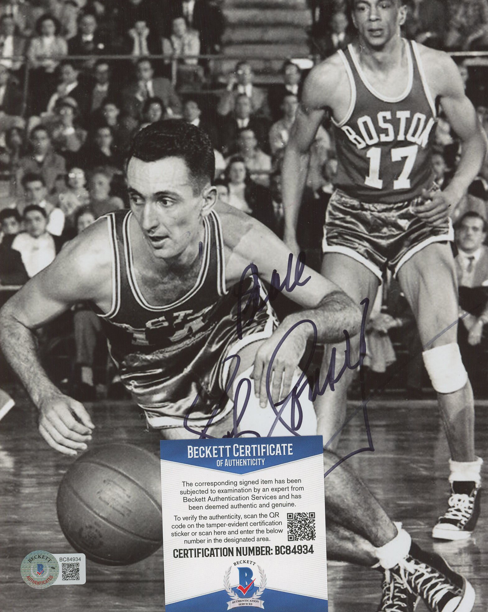 Bob Cousy Signed Celtics 8x10 Photo Inscribed "Peace" (Beckett ...