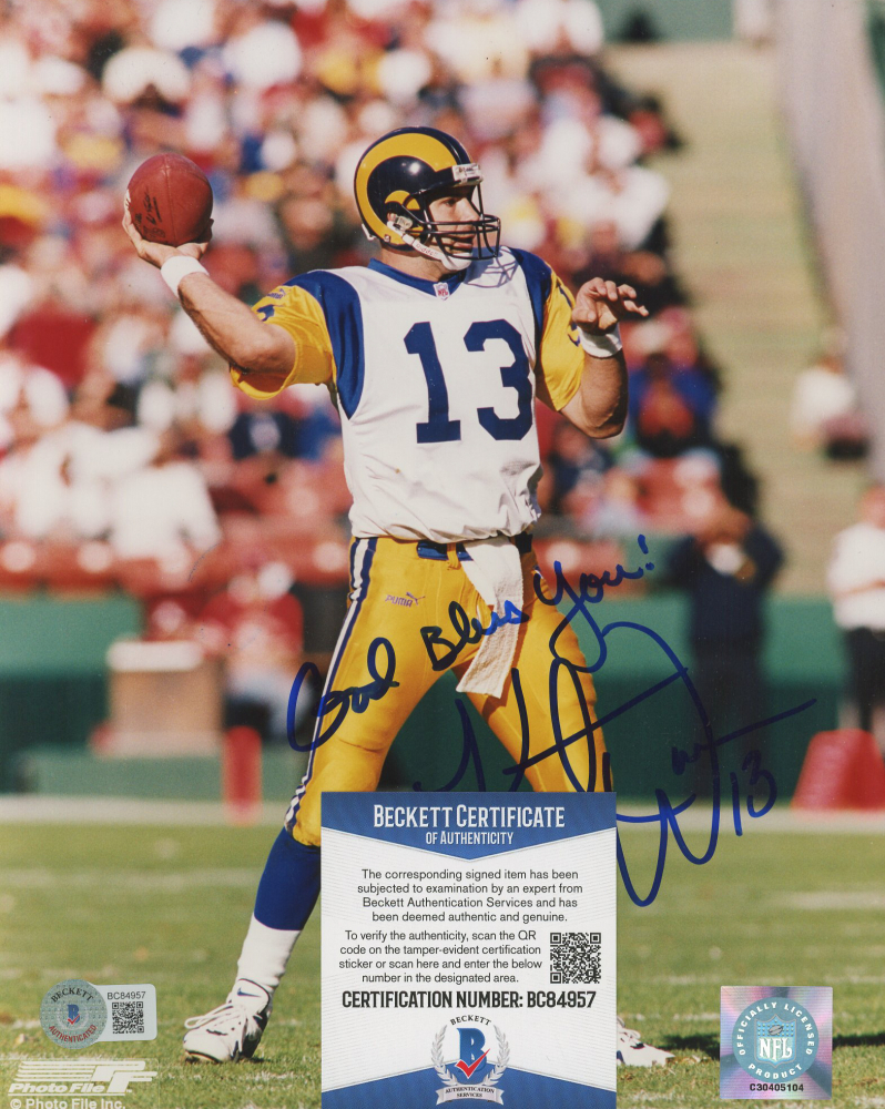 Kurt Warner Signed Rams 8x10 Photo Inscribed "God Bless You!" (Beckett ...