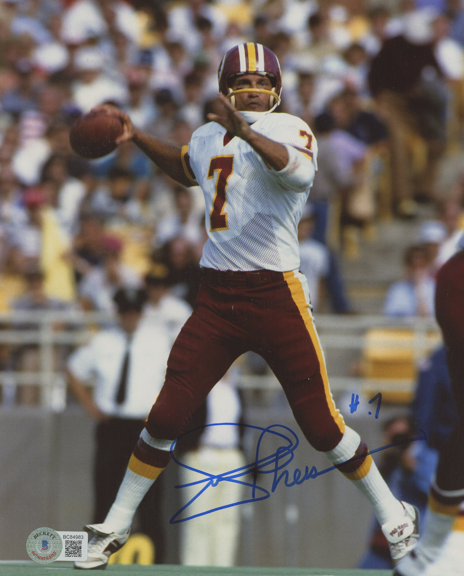 Joe Theismann Signed Redskins 8x10 Photo (Beckett) | Pristine Auction