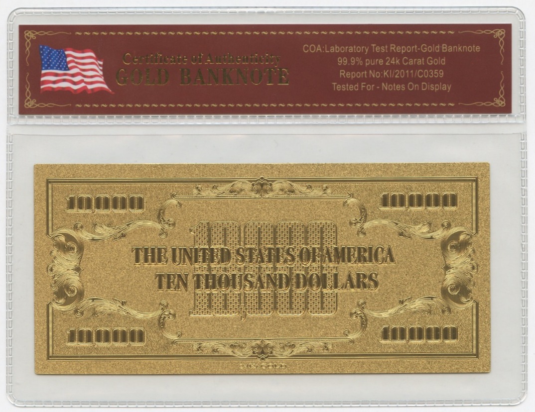 24K Gold Limited Edition US $10,000 Banknote Bill | Pristine Auction