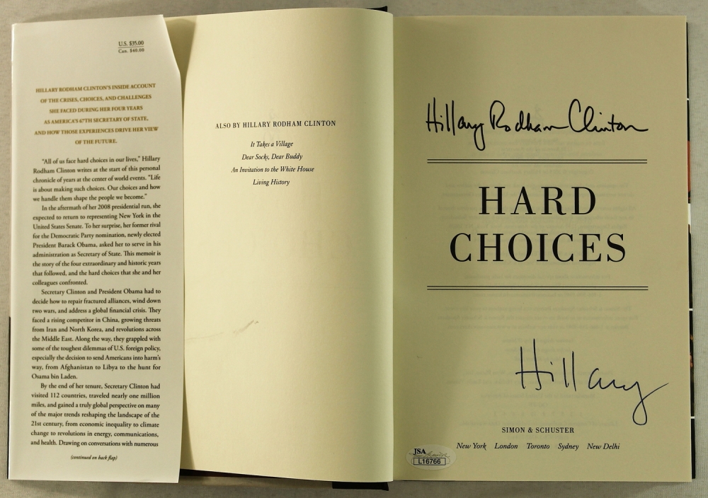 Hillary Clinton Signed "Hard Choices" First Edition Hardback Book (JSA ...
