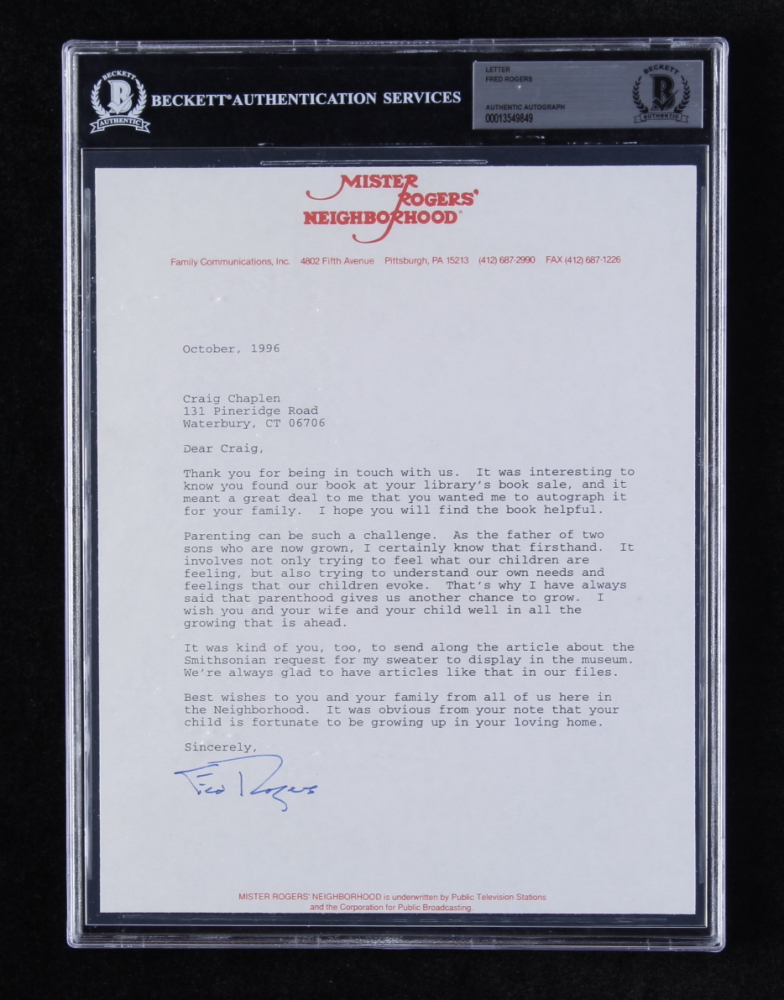 Fred Rogers Signed 1996 "Mister Rogers' Neighborhood" 8x10 Typed Letter ...