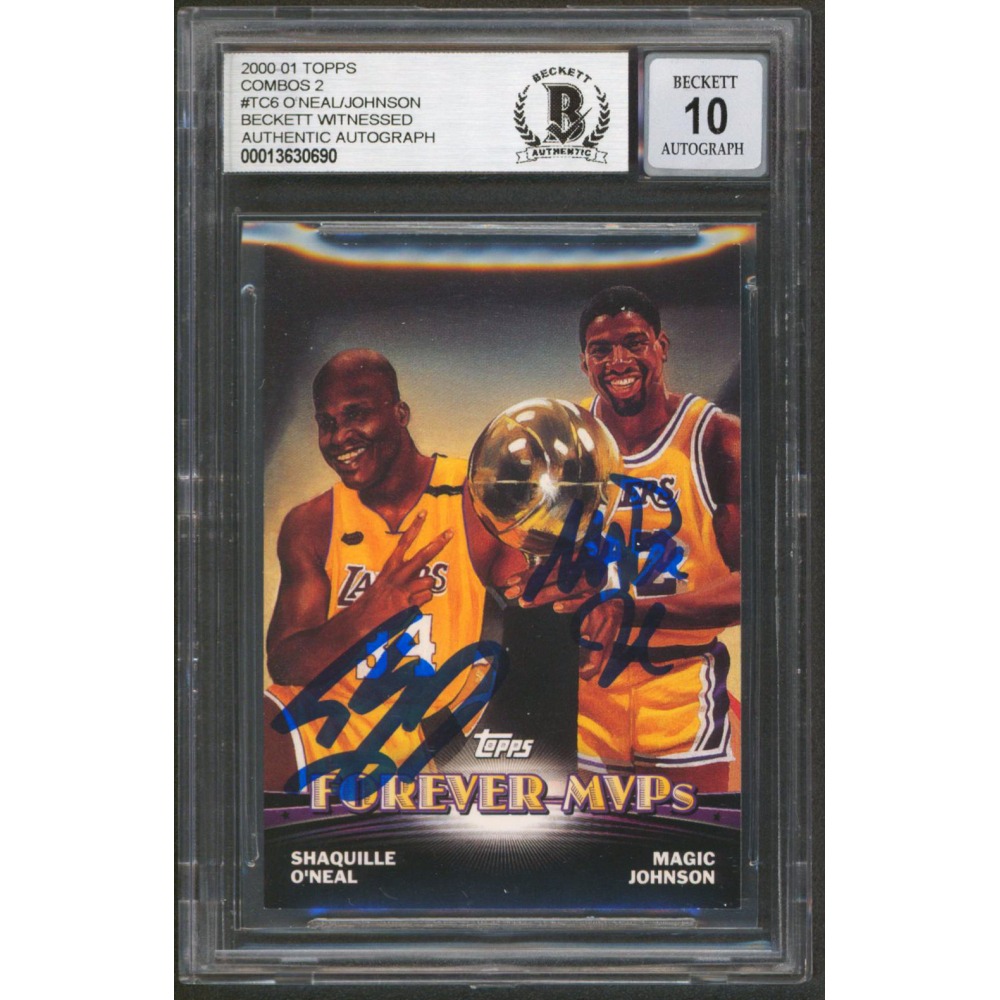 Magic Johnson & Shaquille O'Neal Signed 2000-01 Topps Combos 2 #TC6 ...