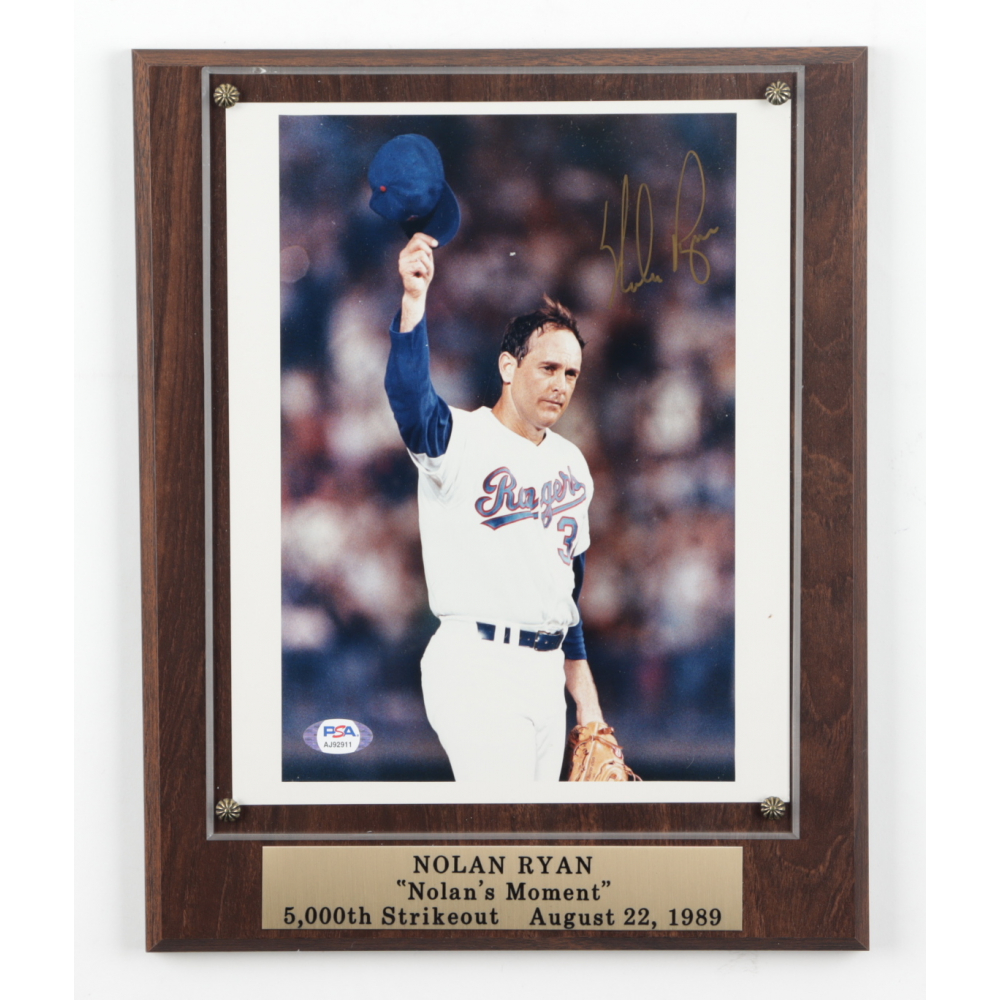 Nolan Ryan Signed Rangers 10.5x13 Photo Plaque Display (PSA) | Pristine ...