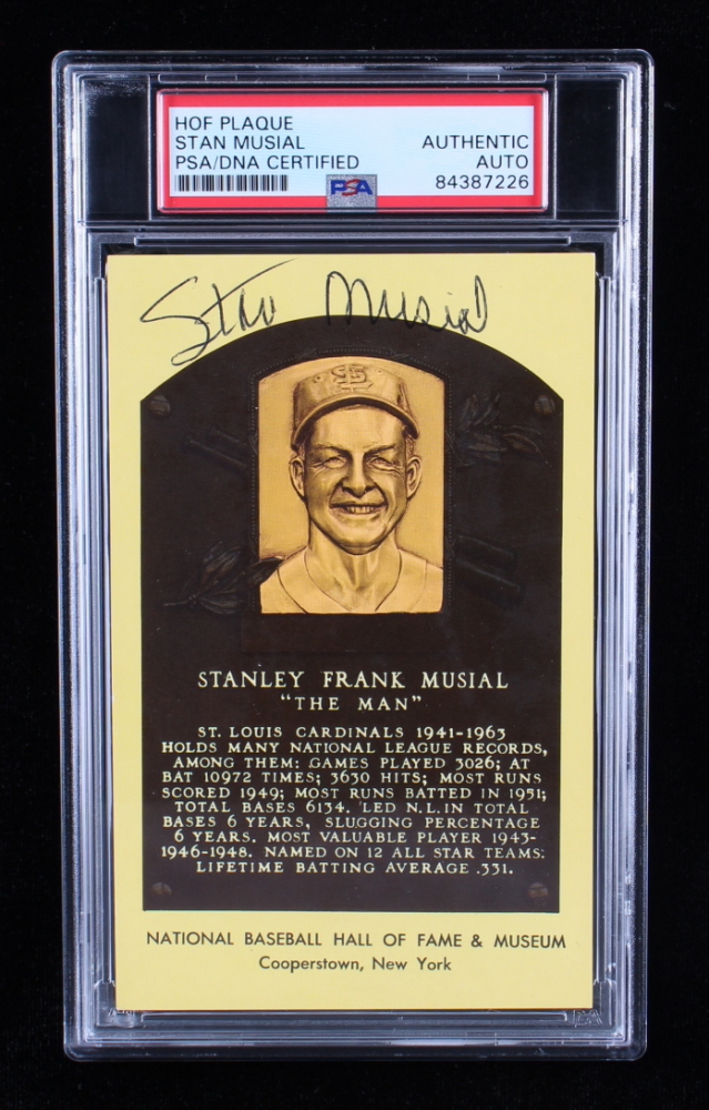 Stan Musial Signed Hall of Fame Plaque Postcard (PSA) | Pristine Auction