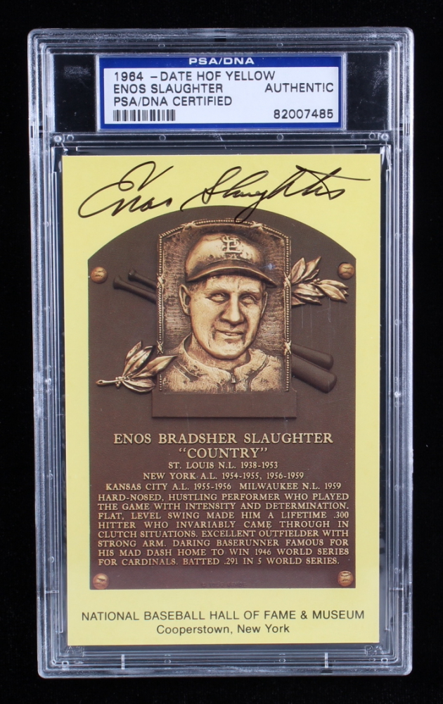 Enos Slaughter Signed Hall of Fame Plaque Postcard (PSA) | Pristine Auction