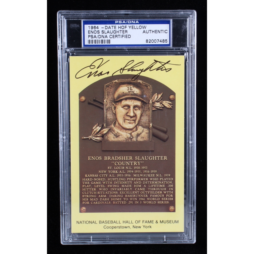 Enos Slaughter Signed Hall of Fame Plaque Postcard (PSA) | Pristine Auction
