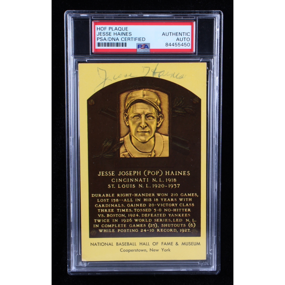 Jesse Haines Signed Hall of Fame Plaque Postcard (PSA) | Pristine Auction