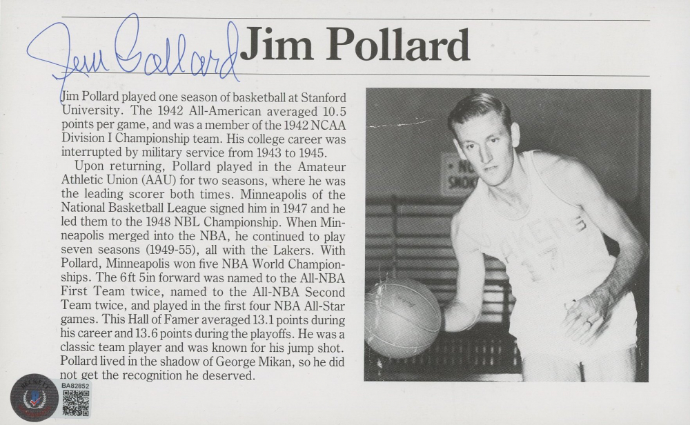 Jim Pollard Signed 6x9 Cut (Beckett) | Pristine Auction