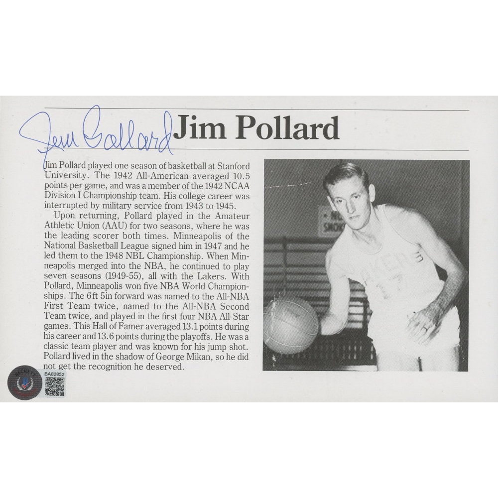 Jim Pollard Signed 6x9 Cut (Beckett) | Pristine Auction