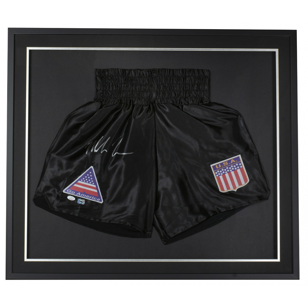 Mike Tyson Signed 32x36 Custom Framed USA Logo Boxing Trunks Display ...