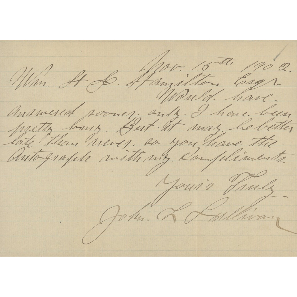 John L. Sullivan Signed Hand-Written Letter (Beckett) | Pristine Auction