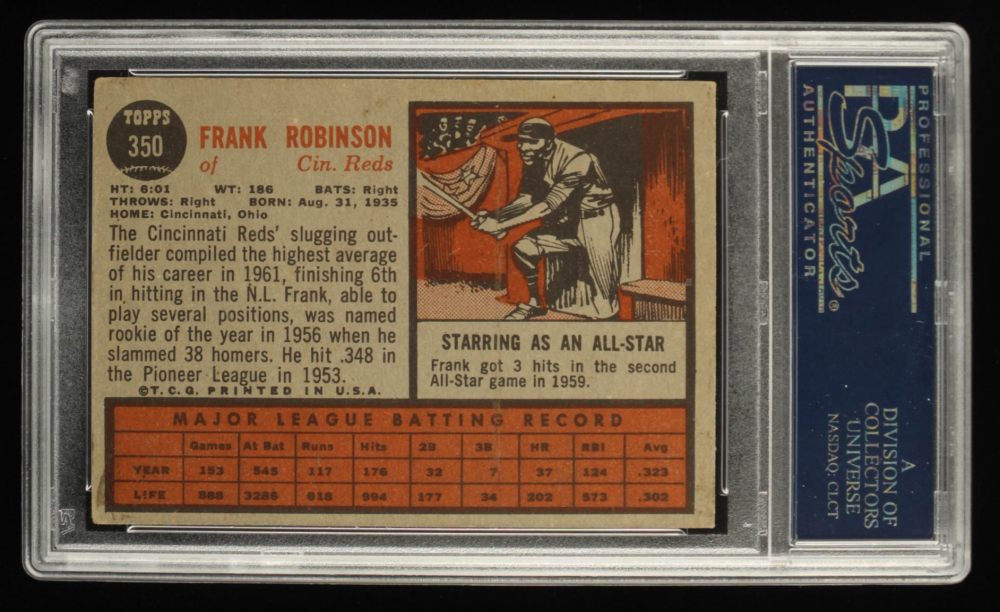 Frank Robinson Signed 1962 Topps #350 Inscribed "1961 NL MVP" (PSA ...