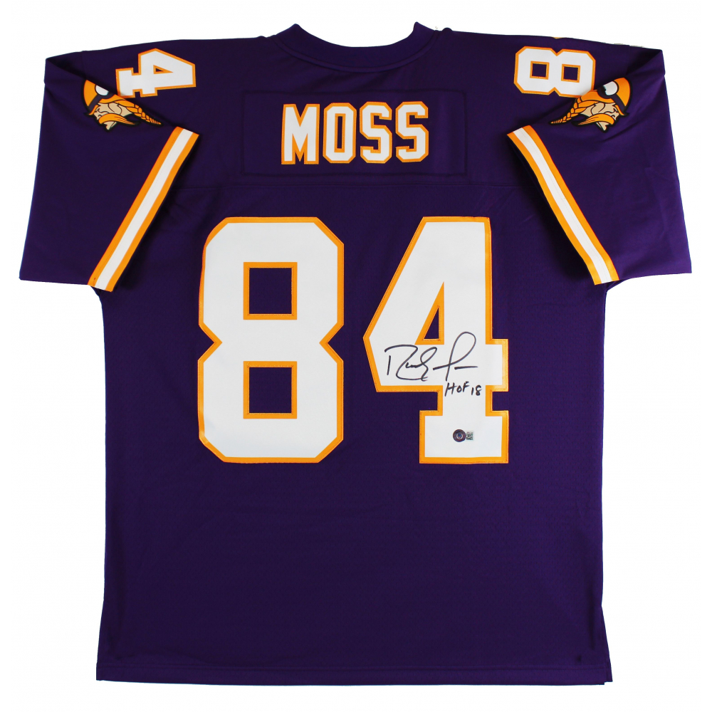 Randy Moss Signed Mitchell & Ness Vikings Jersey Inscribed "HOF 18 ...