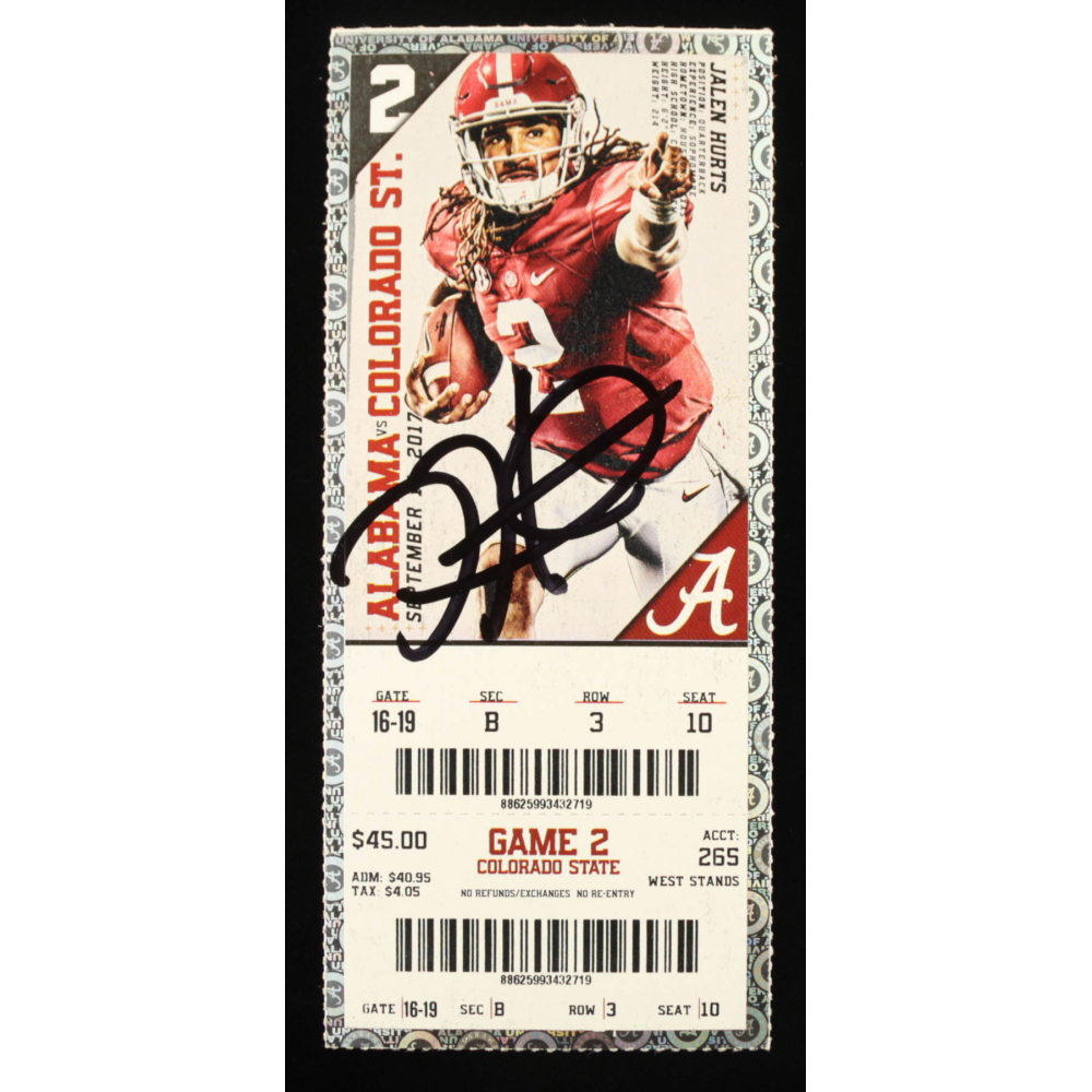 Jalen Hurts Signed 2017 Alabama Crimson Tide Ticket (JSA) | Pristine ...