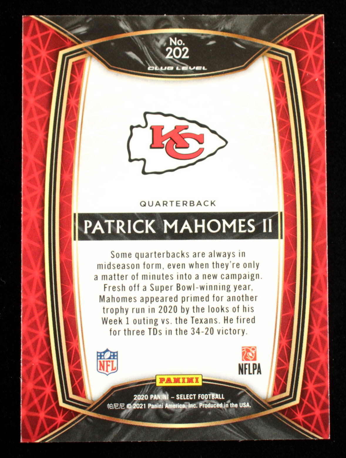 Patrick Mahomes II 2020 Select #202 | Pristine Auction