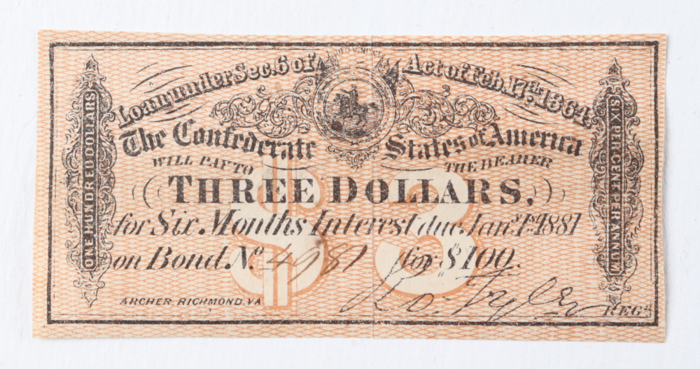 1881 $100 One Hundred Dollars Confederate States of America Richmond ...