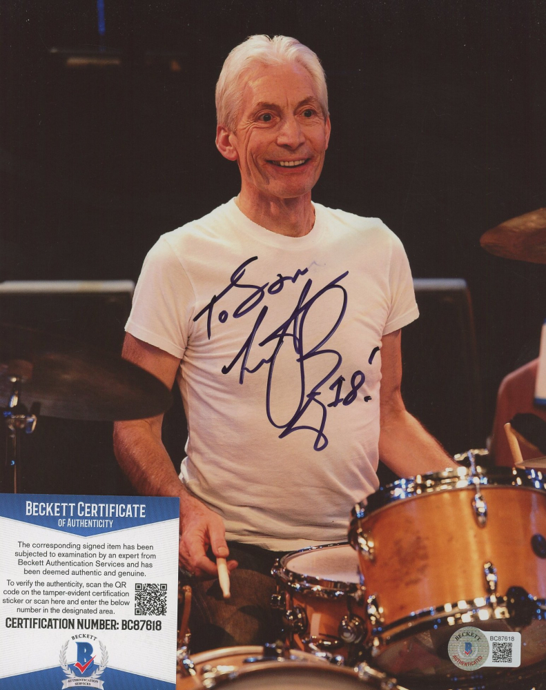 Charlie Watts Signed The Rolling Stones 8x10 Photo Inscribed "Thank You ...