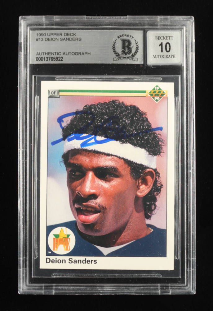 Deion Sanders Signed Sticker on 1990 Upper Deck #13 (BGS & Beckett ...