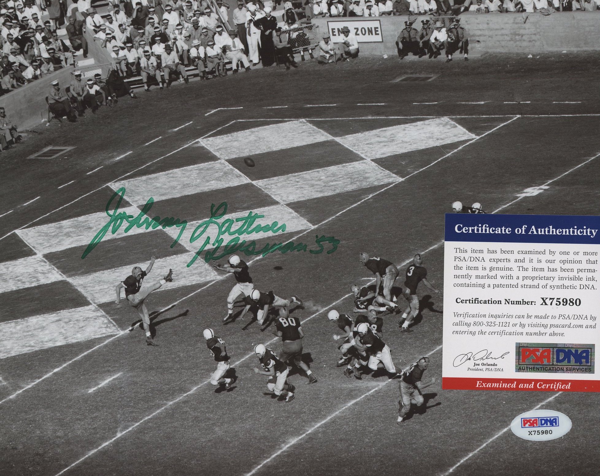 Johnny Lattner Signed Notre Dame Fighting Irish 8x10 Photo Inscribed ...