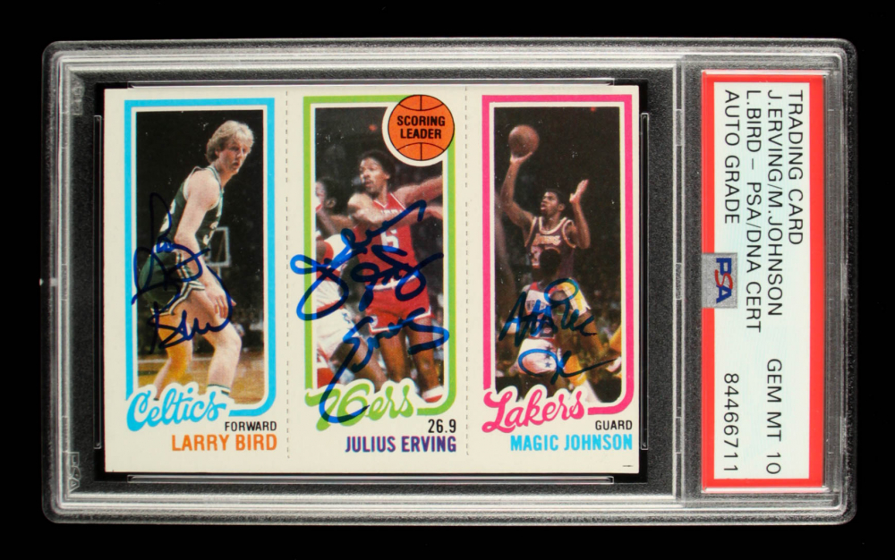 Larry Bird, Julius Erving & Magic Johnson Signed 1980-81 Topps #6 RC (PSA) | Pristine Auction