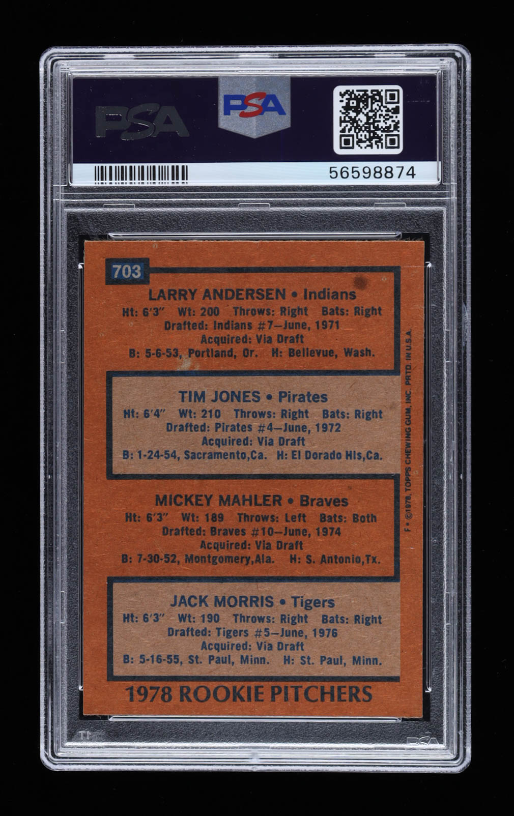 1978 Topps #703 Rookie Pitchers / Larry Andersen RC / Tim Jones RC ...