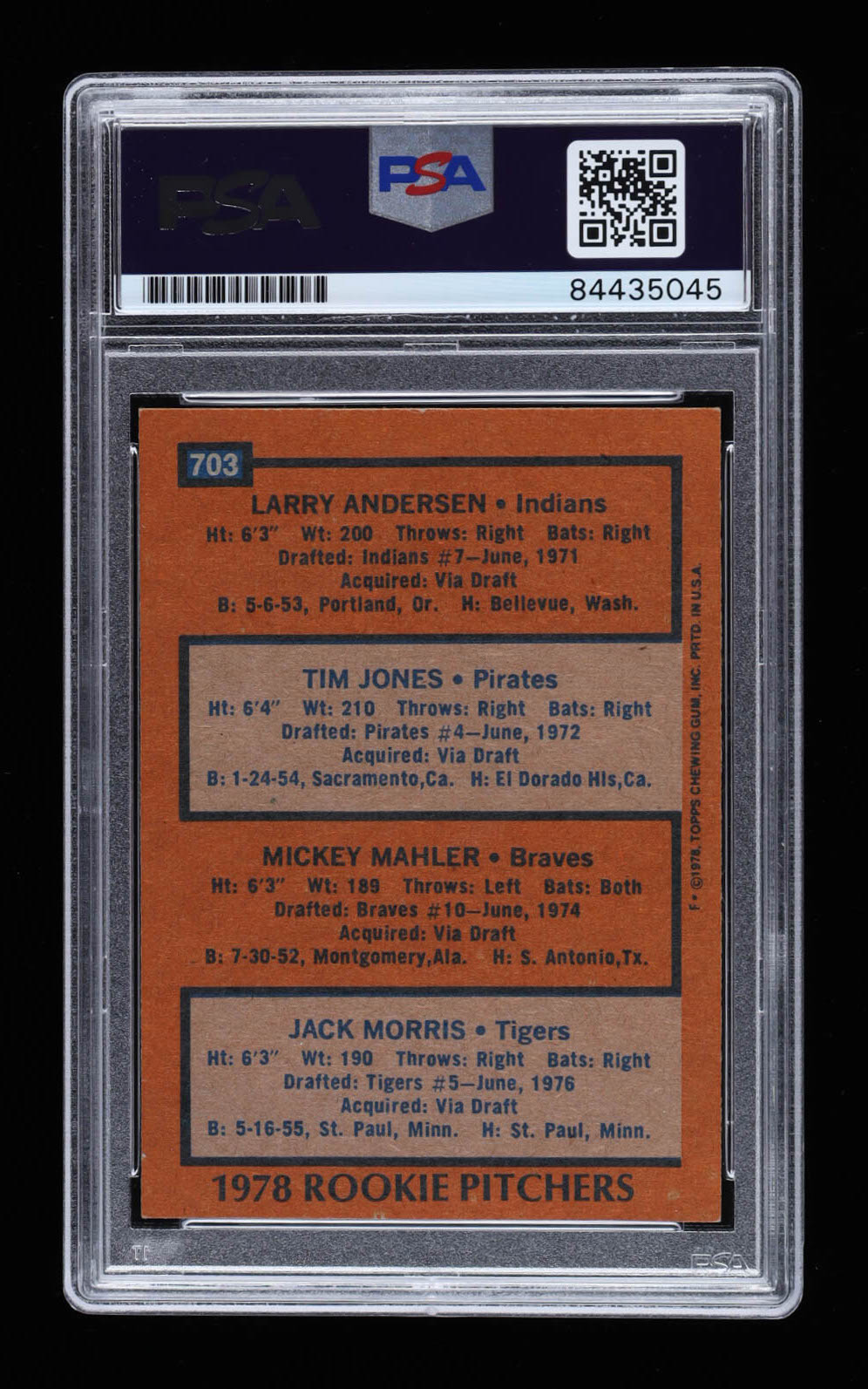 Jack Morris Signed 1978 Topps #703 Rookie Pitchers / Larry Andersen RC ...