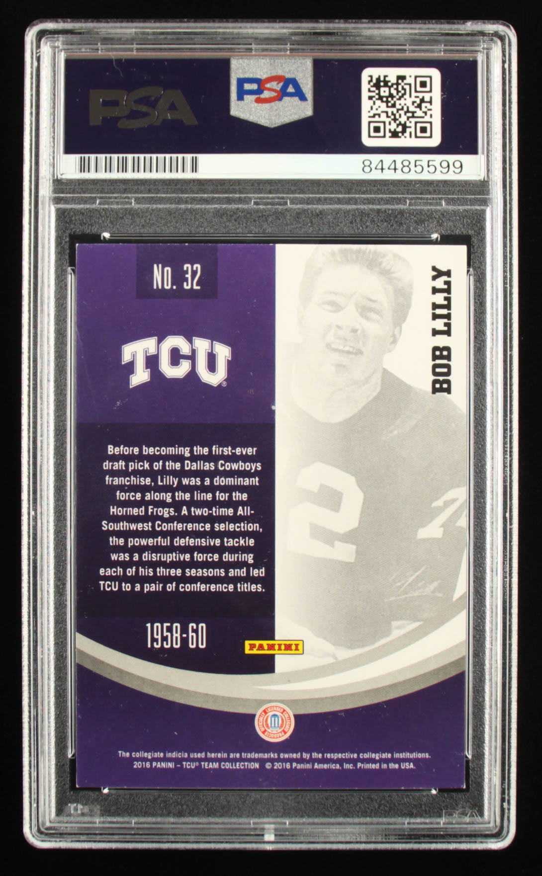 Bob Lilly Signed 2016 Panini TCU #32 Inscribed "All American" (PSA ...