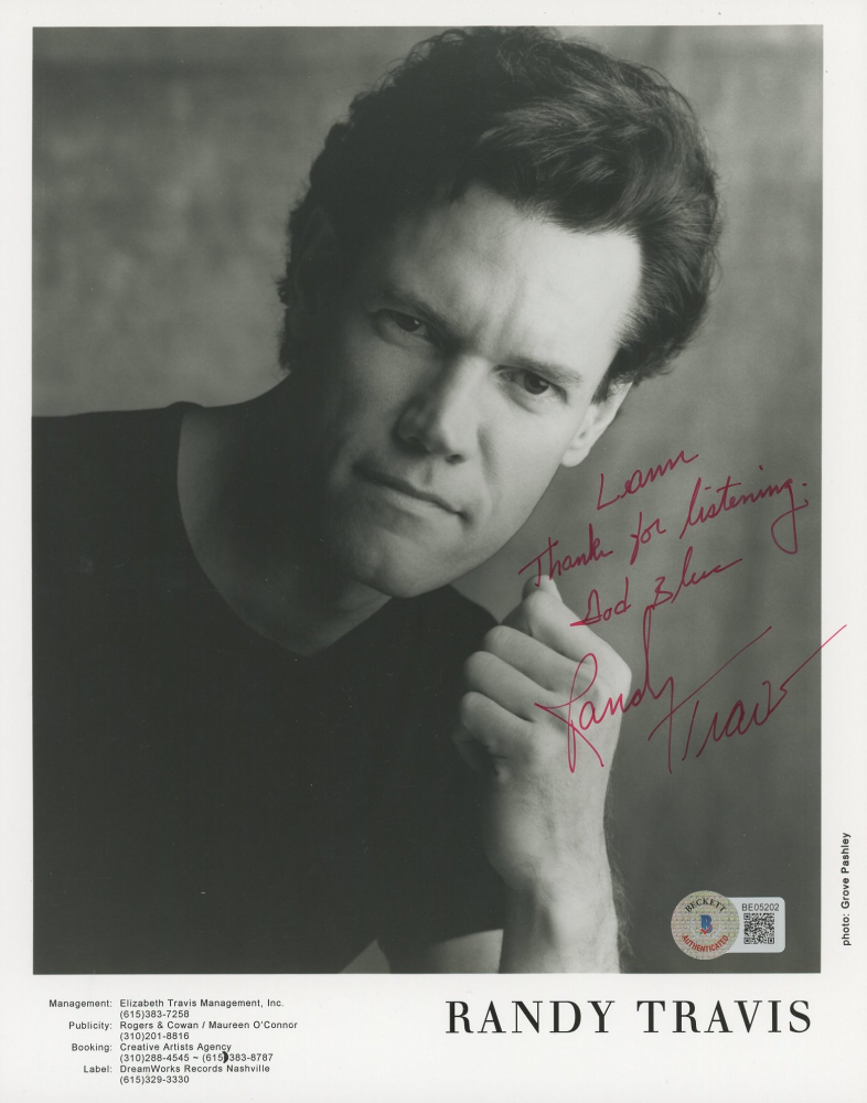 Randy Travis Signed 8x10 Photo Inscribed "Thanks For Listening" & "God ...