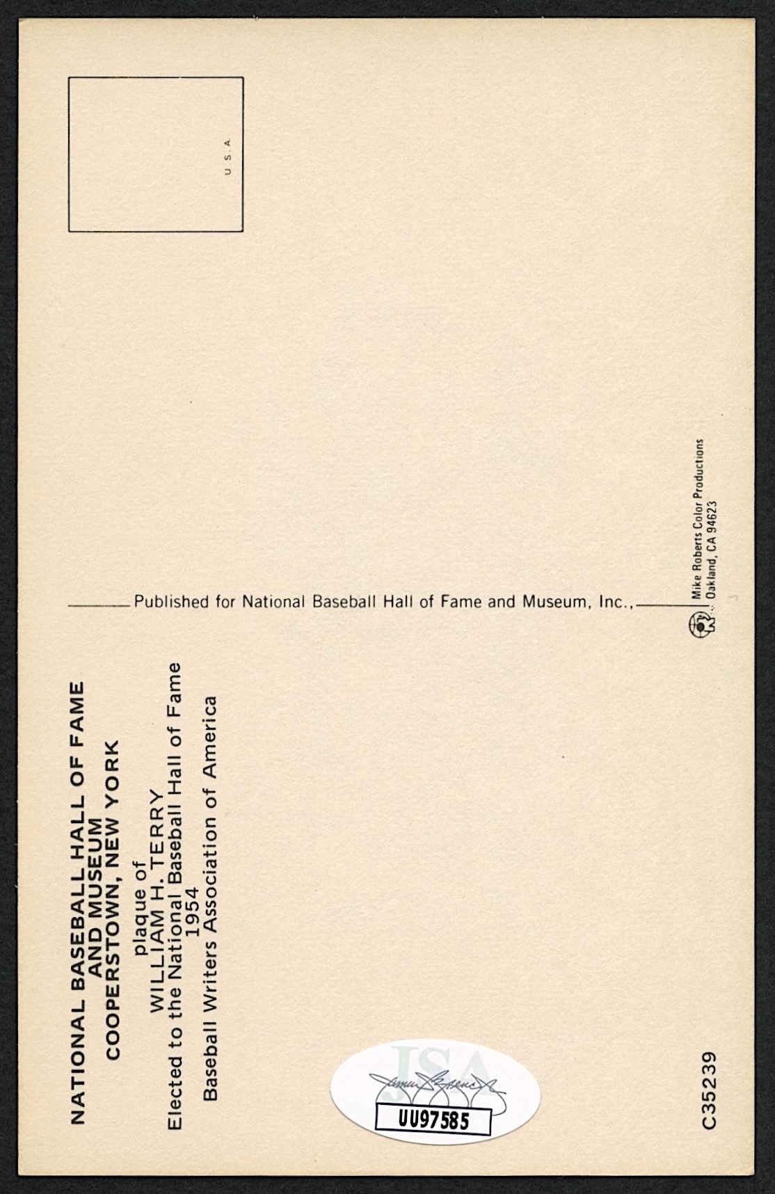 Bill Terry Signed Hall of Fame Postcard (JSA) | Pristine Auction