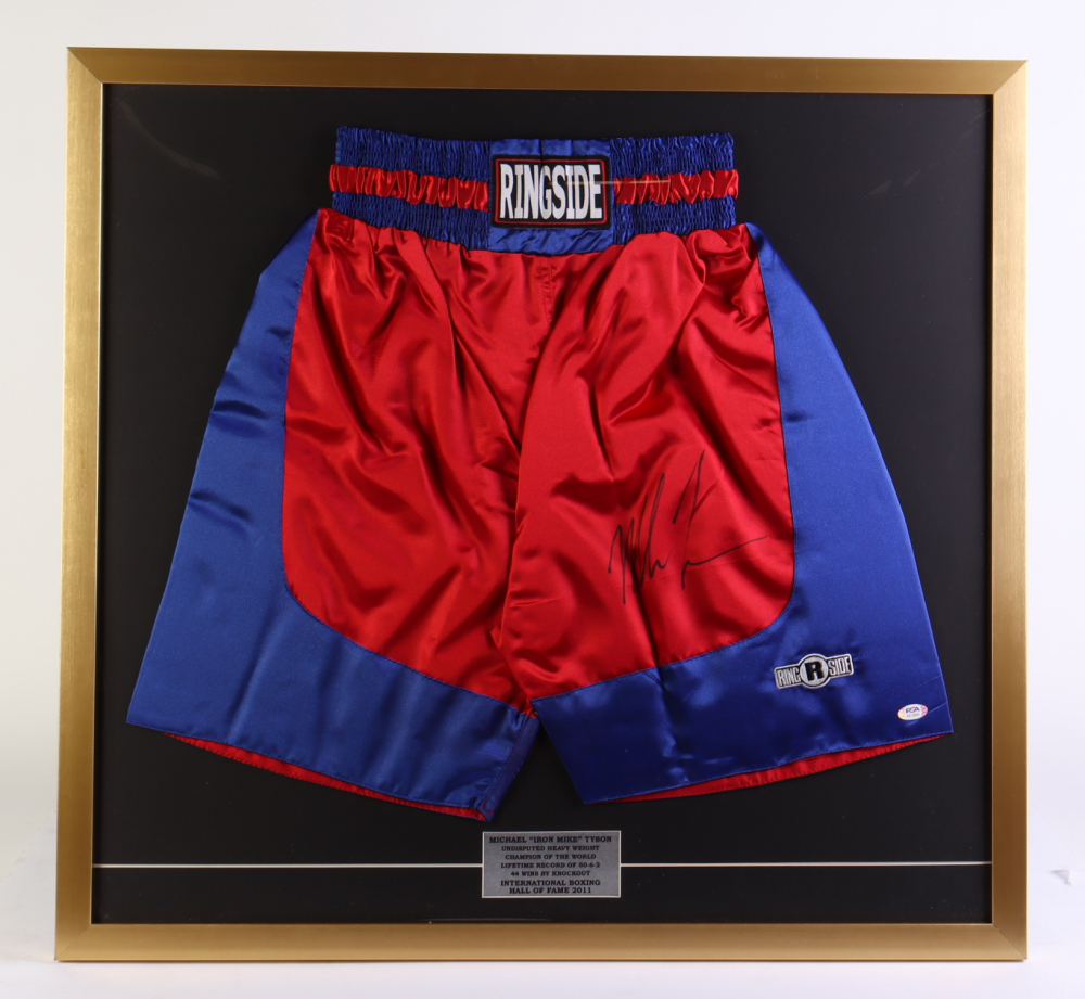 Mike Tyson Signed 30x32 Custom Framed Boxing Trunks Display (PSA ...