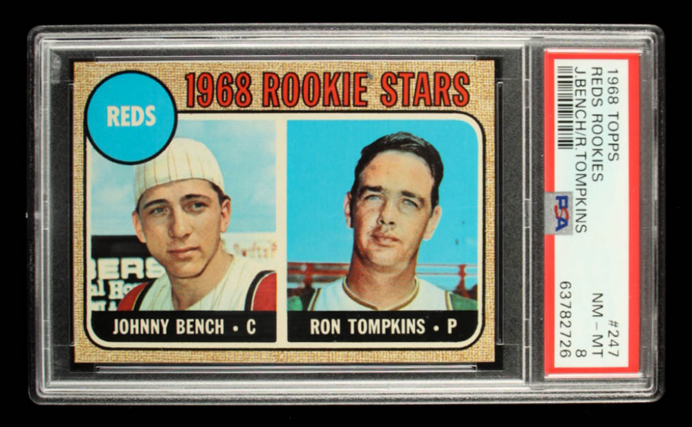 Johnny Bench RC / Ron Tompkins 1968 Topps #247 Rookie Stars (PSA 8 ...