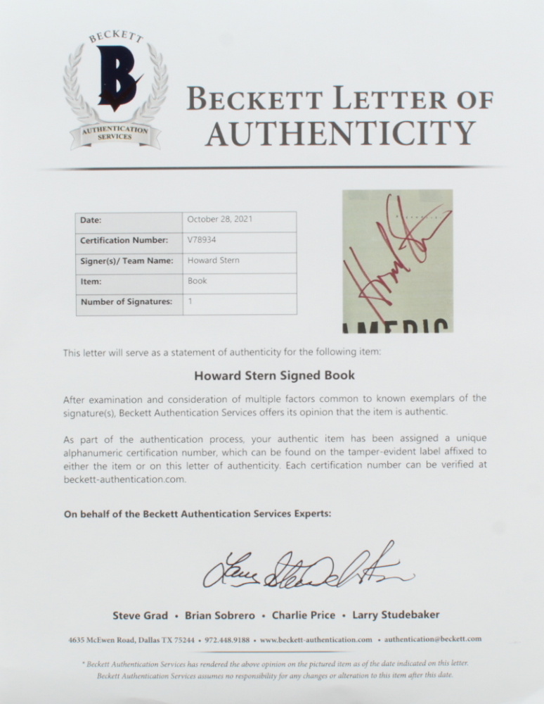 Howard Stern Signed "Miss America" Hardcover Book (Beckett) | Pristine ...