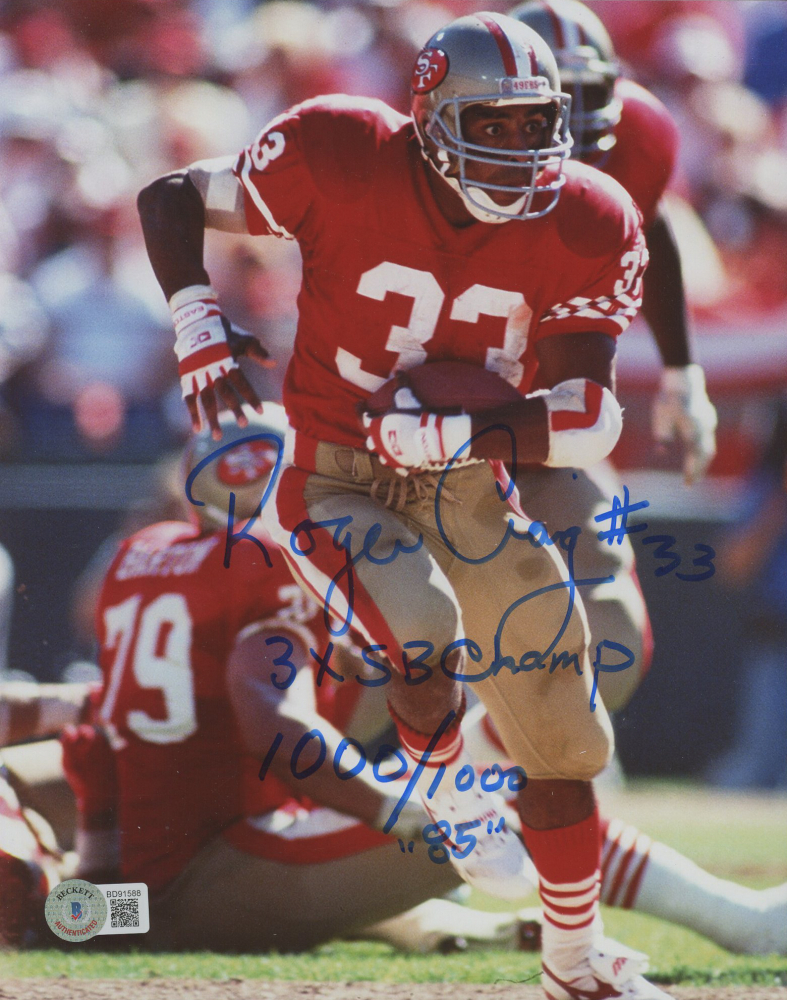 Roger Craig Signed 49ers 8x10 Photo Inscribed "3x SB Champ", "1000 / ...