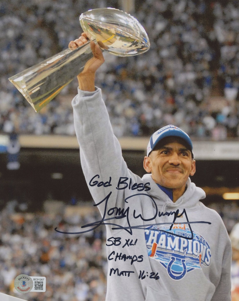 Tony Dungy Signed Colts 8x10 Photo Inscribed "God Bless" & "SB XLI ...