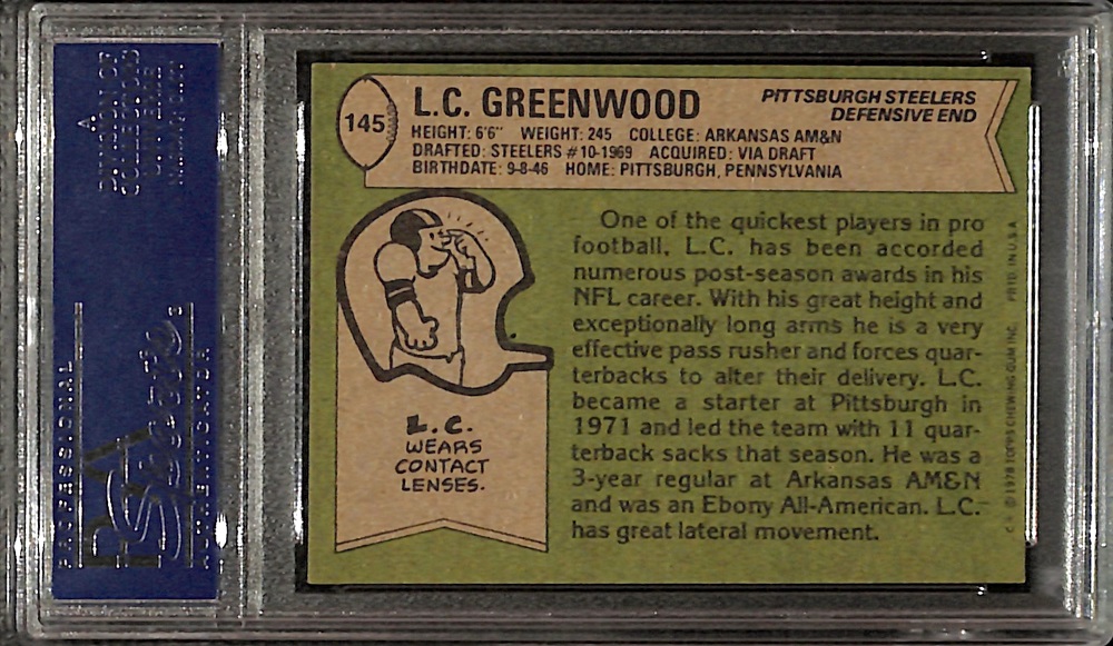 L C Greenwood Signed 1978 Topps 145 Psa Pristine Auction