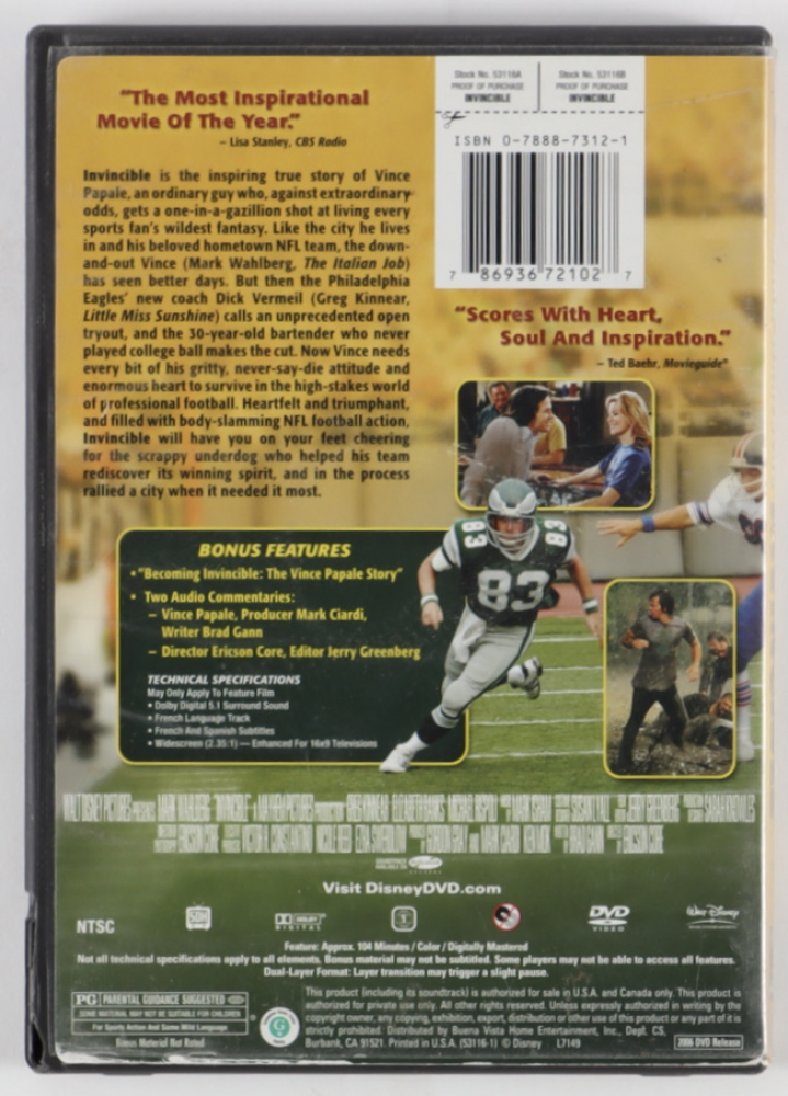 Vince Papale Signed "Invincible" DVD Cover Inscribed "Invincible" (JSA ...