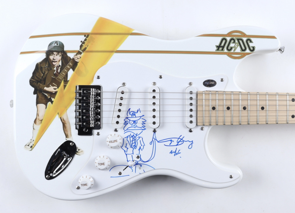 Angus Young Signed 39" Electric Guitar with Hand-Drawn Picture (PSA ...