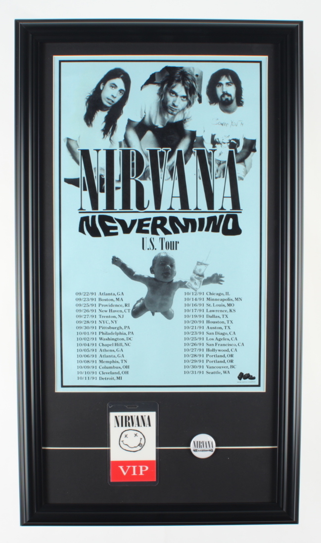 Nirvana "Nevermind" 14x25 Custom Framed Print Display with Replica VIP ...