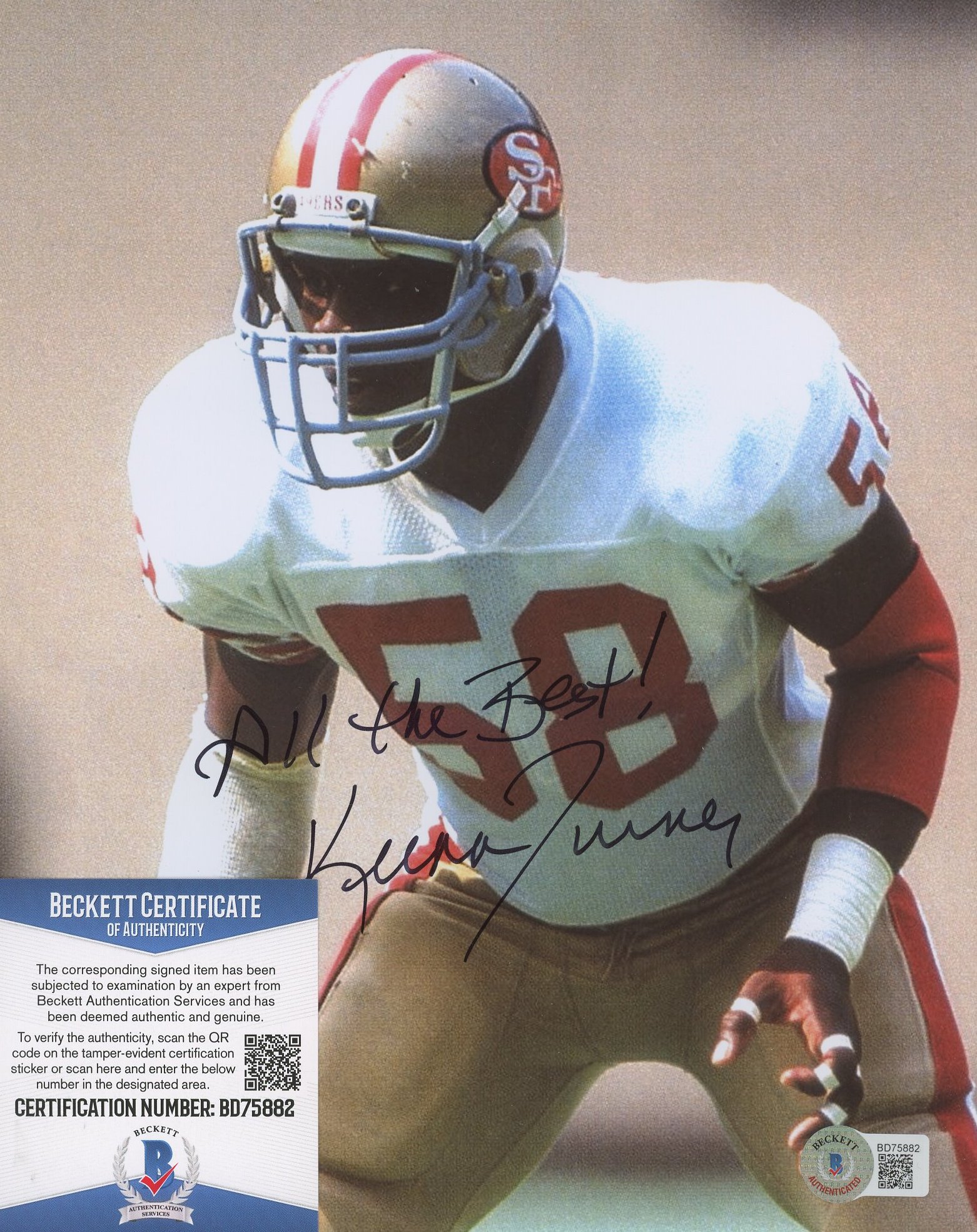 Keena Turner Signed 49ers 8x10 Photo Inscribed "All the Best!" (Beckett ...