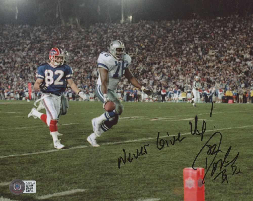 Don Beebe Signed Bills 8x10 Photo Inscribed "Never Give Up!!" (Beckett ...