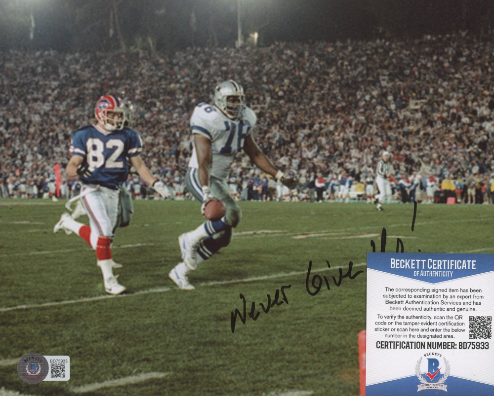 Don Beebe Signed Bills 8x10 Photo Inscribed "Never Give Up!!" (Beckett ...