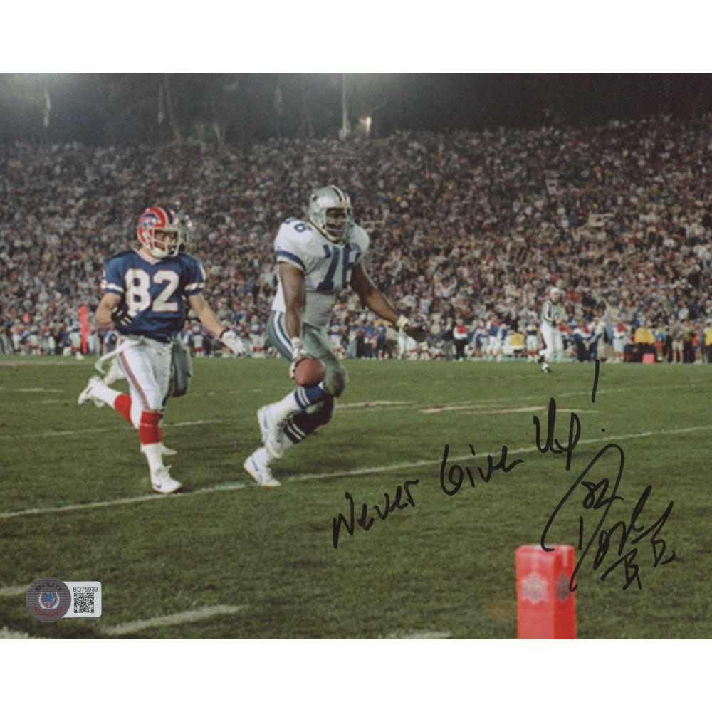 Don Beebe Signed Bills 8x10 Photo Inscribed "Never Give Up!!" (Beckett ...